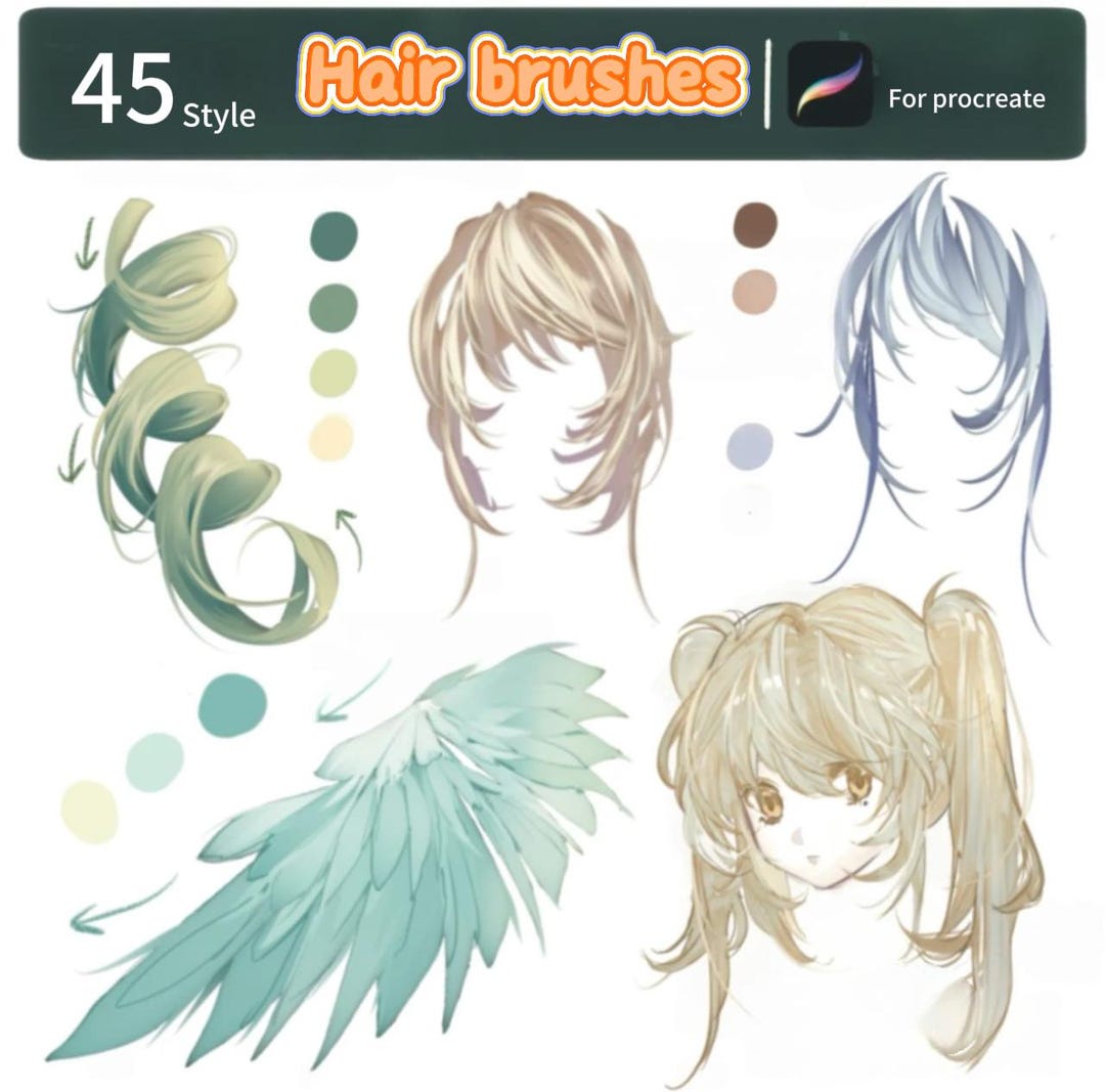 Hair Brushes Procreate Brushes Set – 45 Styles for Anime Hairstyles ...