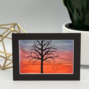 Original Watercolor Painting — Sunset and Tree in Winter — 4"x6" Matted ...
