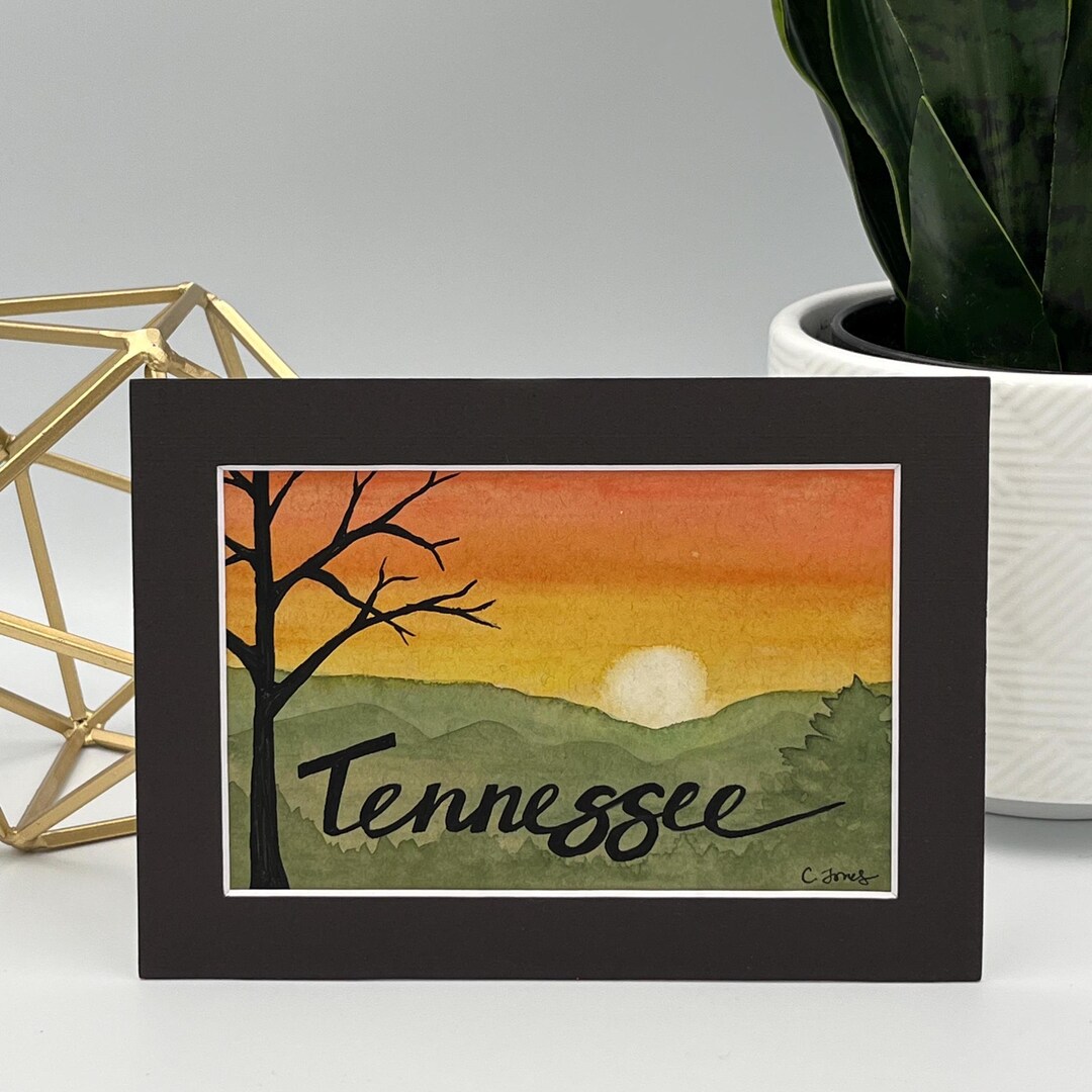 Original Watercolor Painting — "tennessee" Sunset Behind Mountains — 4 ...