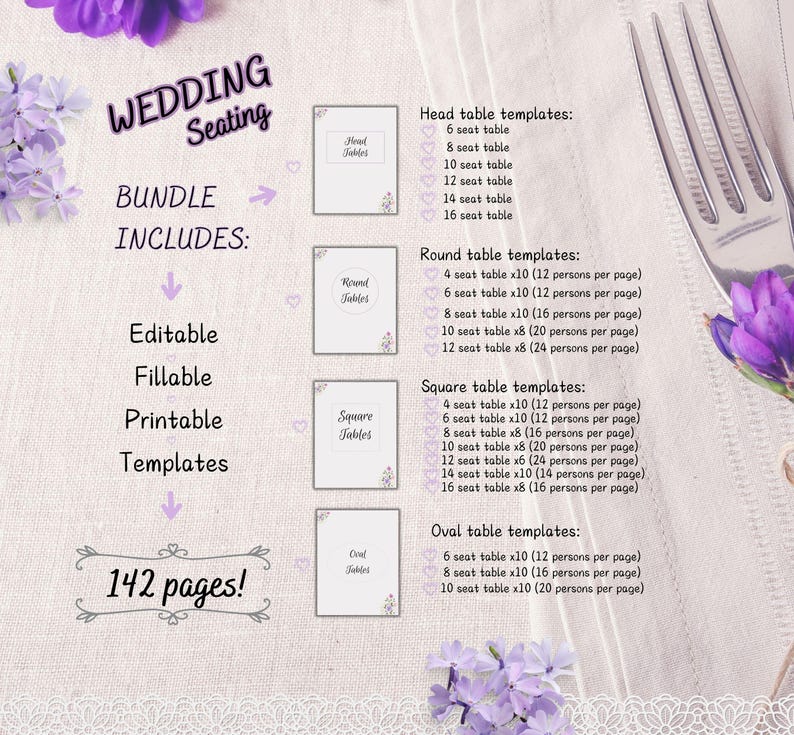 Wedding Seating Plan Template Printable & Fillable Table Layouts Round ...