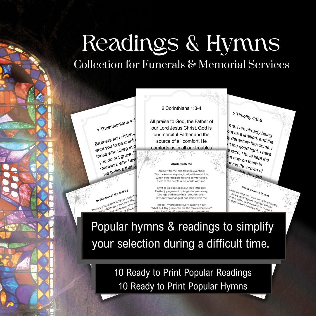 Funeral Hymns & Readings Printable Set – 10 Beloved Hymns + 10 Popular ...