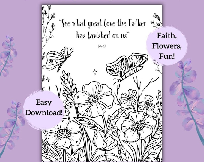 Flower Coloring Pages - Bible Verse Coloring Sheets - Set of 5 Instant ...