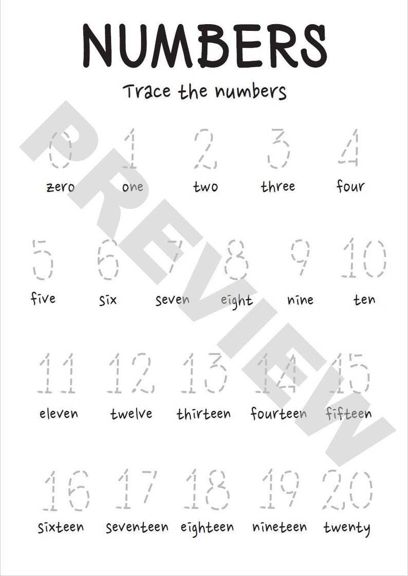 Printable Kids Numbers Poster 1-20 & Worksheets Educational Wall Art ...
