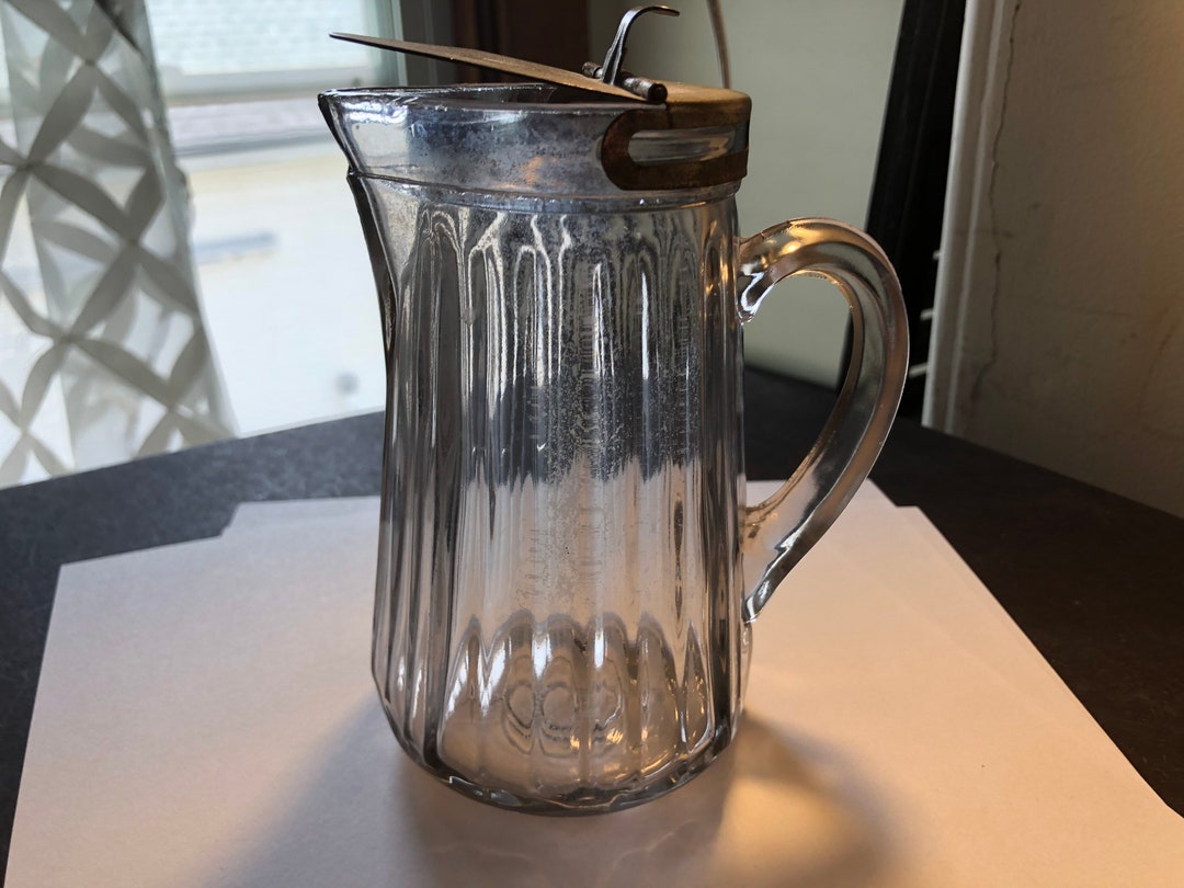 Syrup Pitcher With Silver Plate Flip Top Lid Vintage Glass 5.5 Inch ...