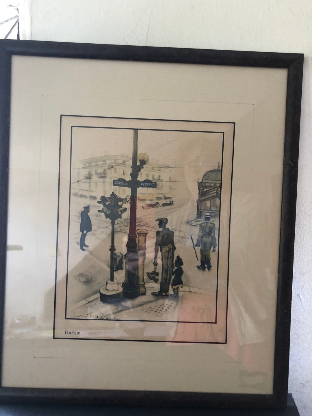 Harlem Street Scene Signed Framed New York Drawing Corner of 135th and ...