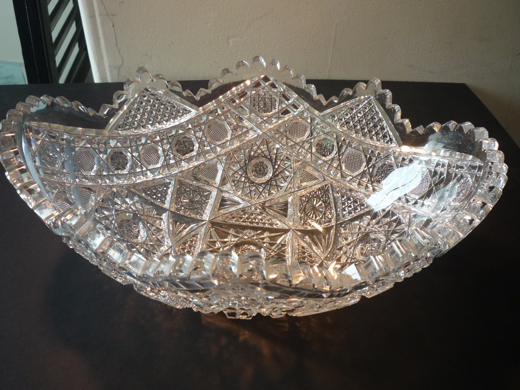 Brilliant Crystal Bowl large Brilliant Pattern Oval with Sun | Etsy