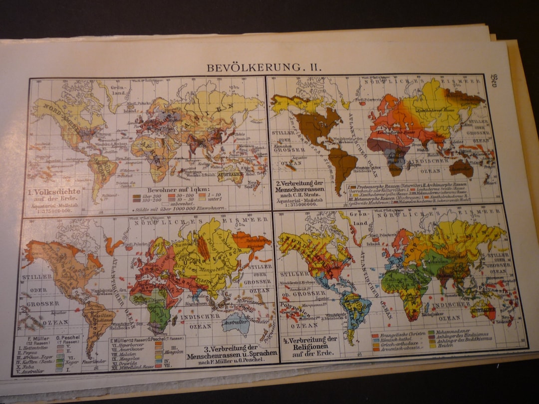 1910 Population Density Infographic Antique Original Color Lithograph ...