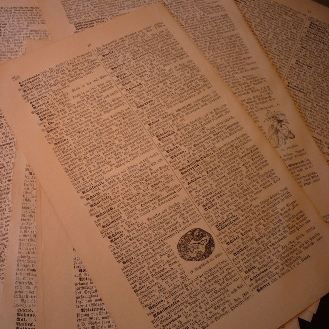 Antique German Dictionary Pages 1902 for Scrap Booking, Collage, or ...