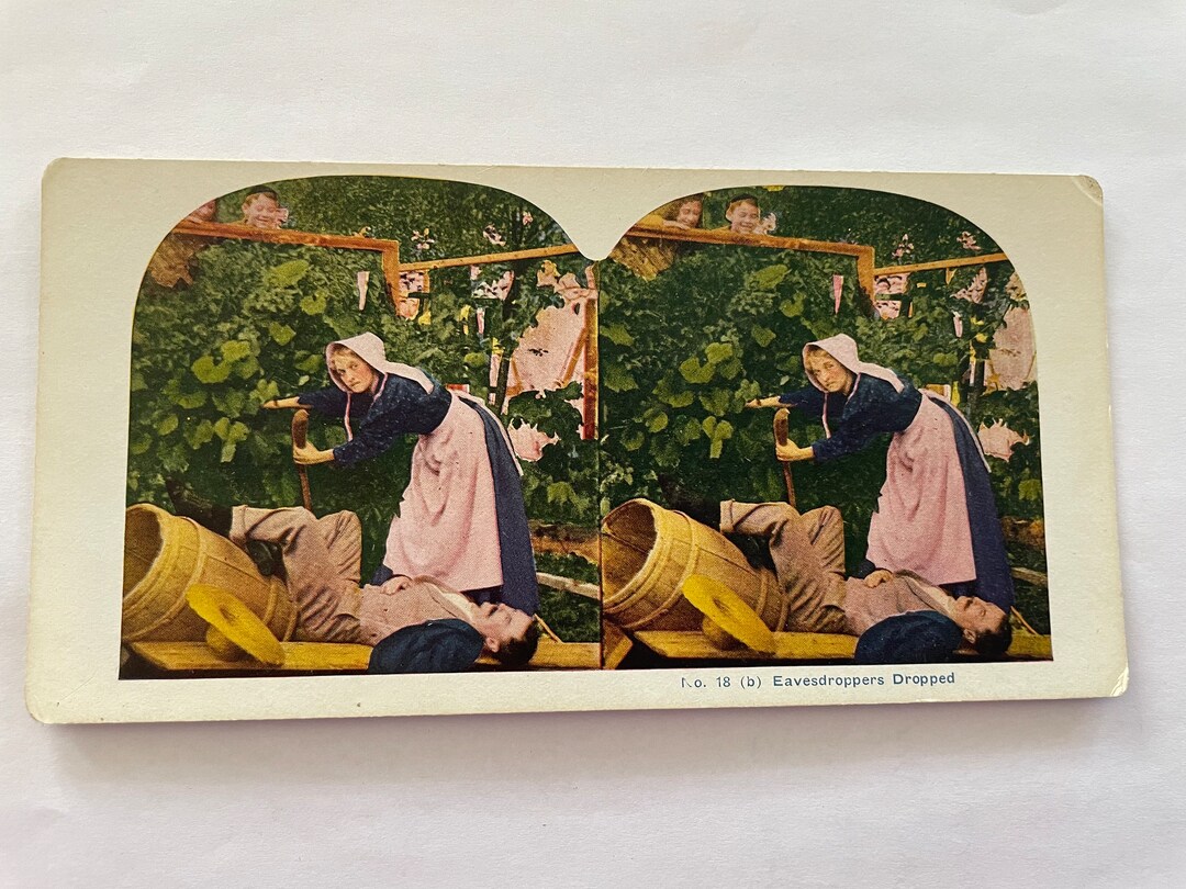 19th C Color Stereoview Evesdropper Dropped | Humor Card ...