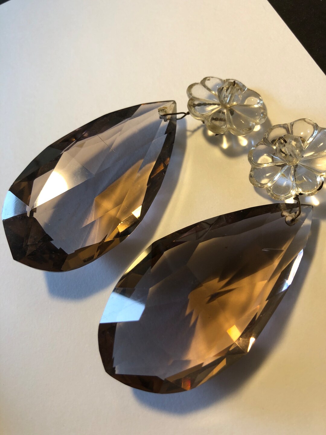 Vintage Glass Teardrop Prisms Pair of Faceted Crystal With Floral ...