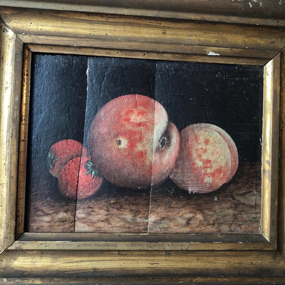 19thc Still Life of Fruit Original Antique Framed Oil on Panel 14 X 12 ...