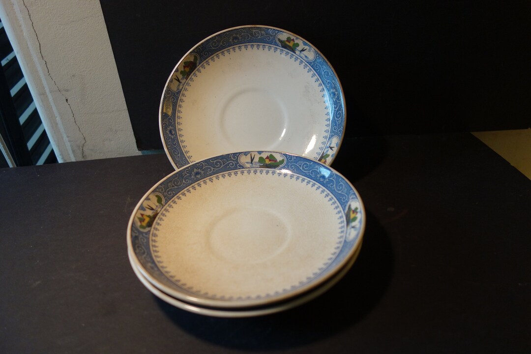 Three Minton Saucers | Milton Pattern. English Earthenware Matching ...