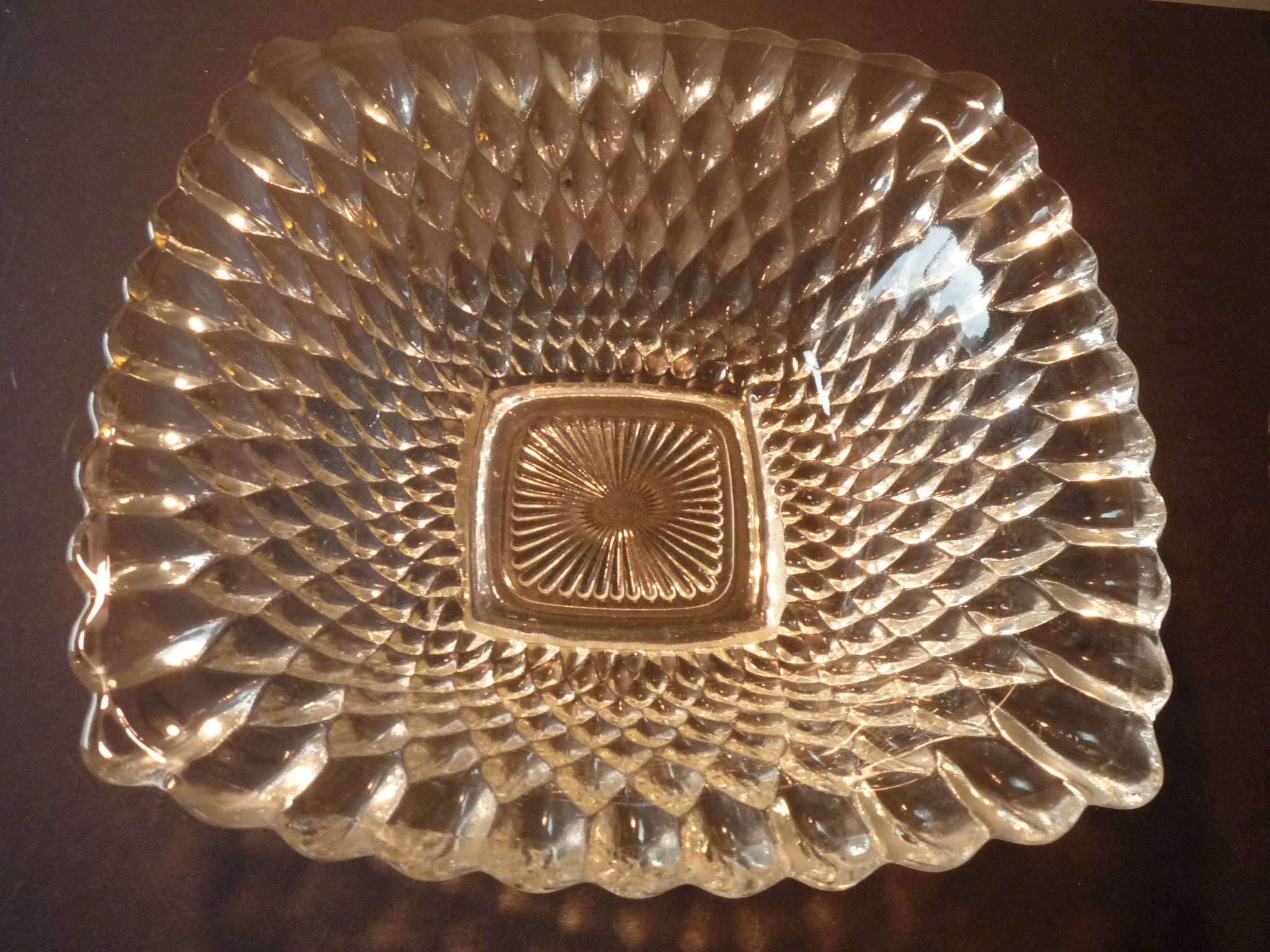 Indiana Diamond Pattern Square Serving Bowl Depression glass | Etsy