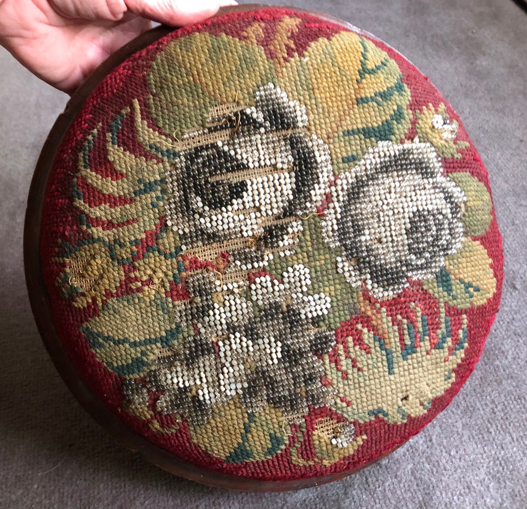 Victorian Beaded Ladies Footstool Antique With Handmade Footed Base ...