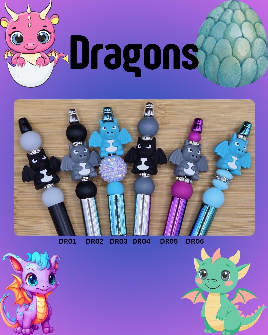 Cute Character Pens Featuring Dragons! These Handmade Beaded Pens Are ...