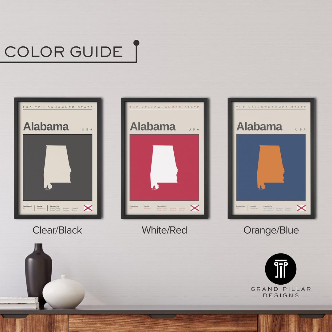Alabama Minimalist Wall Art Digital Download - State Outline and Famous ...