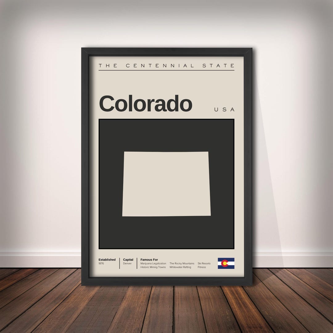 Colorado Minimalist Wall Art Poster Black - State Outline and Famous ...