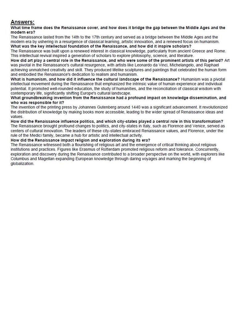 The Renaissance Worksheet Packet 29 Assignments - Etsy