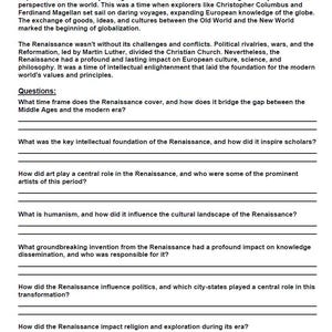 The Renaissance Worksheet Packet 29 Assignments - Etsy