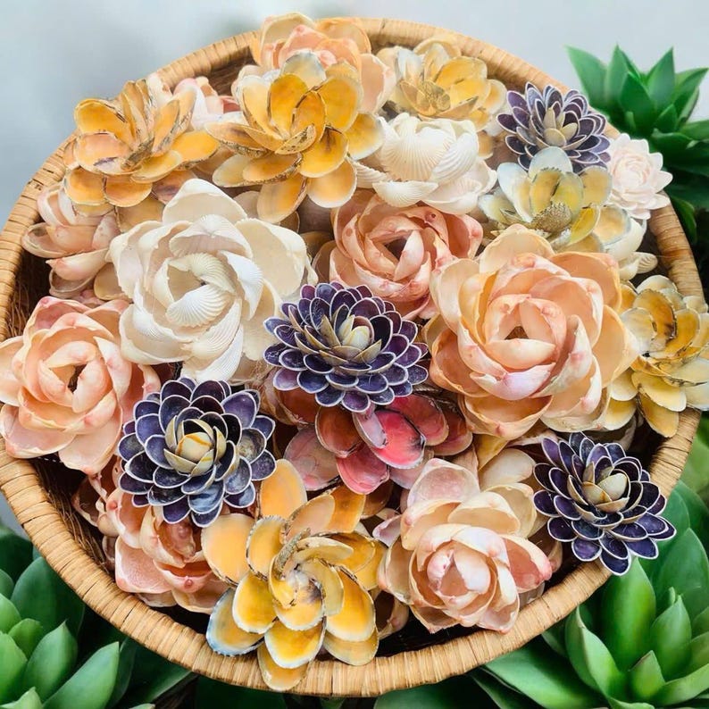 Seashell Flowers Beach Wedding Decor, Handmade Flowers From Seashell ...