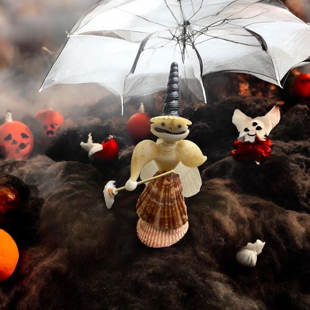 Handmade Seashell Witch Figurine Decoration, Coastal Halloween Decor ...