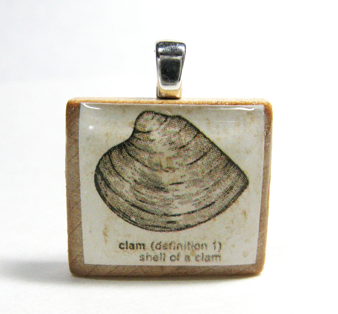 Clam Shell Drawing - Vintage Dictionary Scrabble Tile Pendant - Etsy