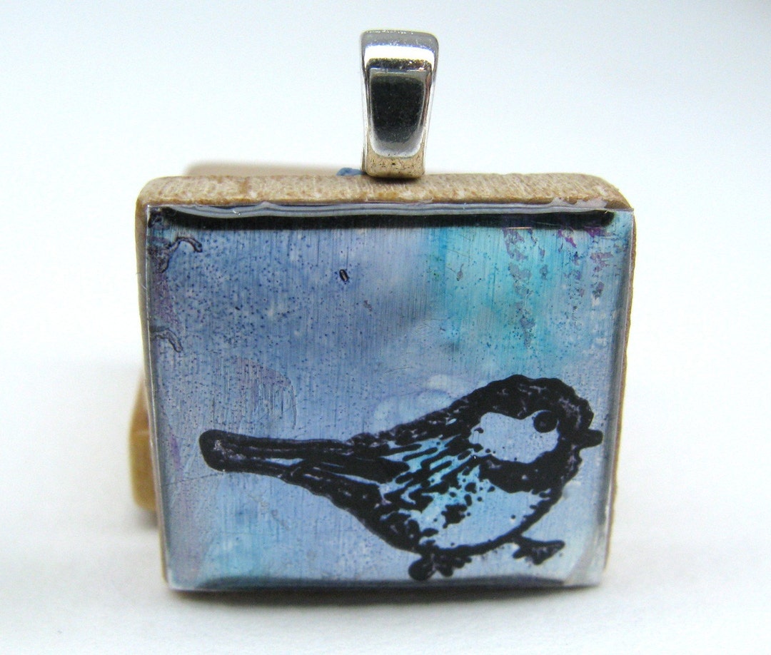 Little Blue Bird Glowing Metallic Scrabble Tile Pendant - Etsy
