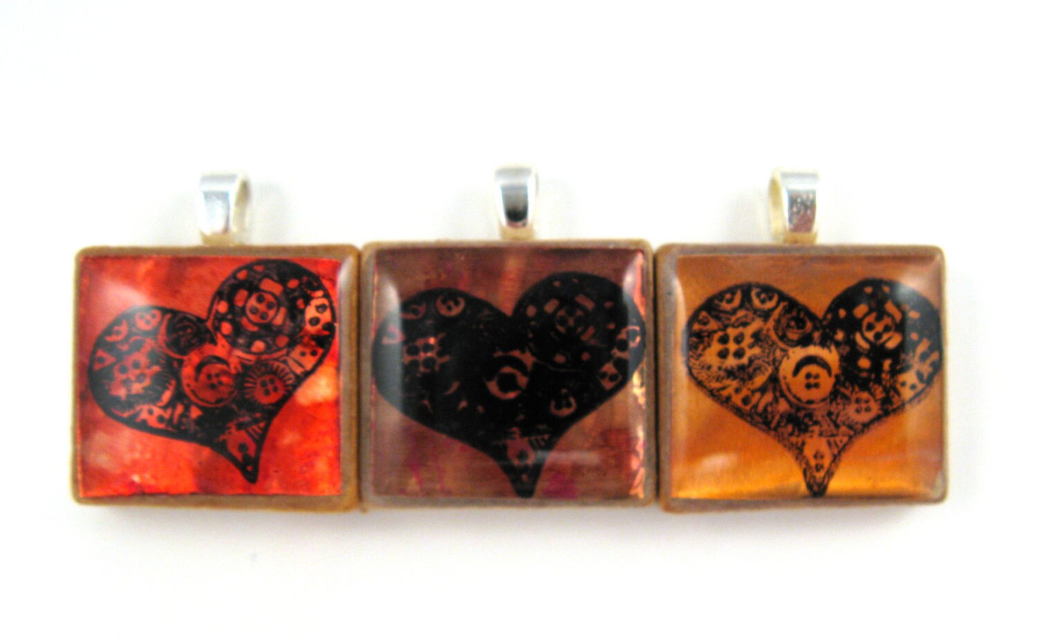 Pink Copper Heart Metallic Scrabble Tile Pendant With Button - Etsy