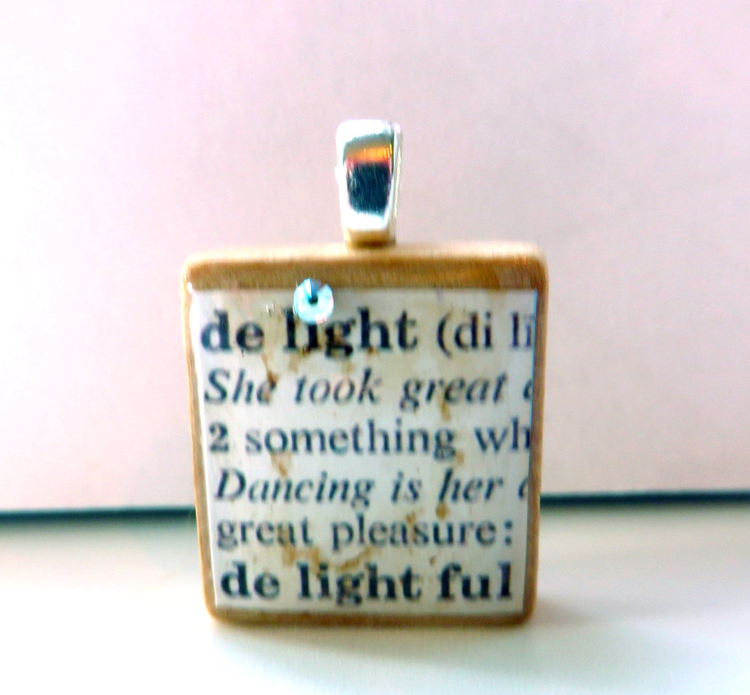 Delight - Vintage Dictionary Scrabble Tile Pendant With Swarovski ...