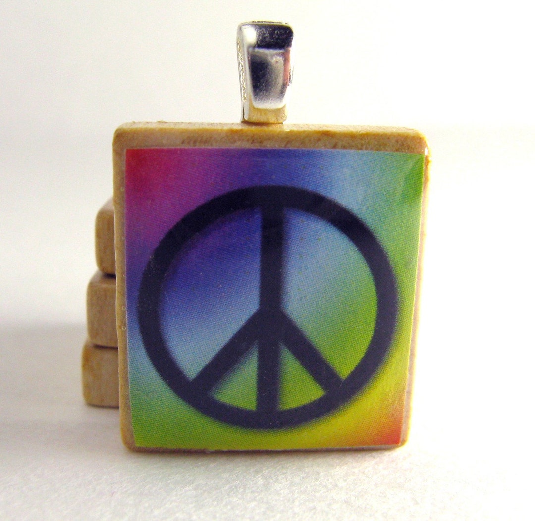 Rainbow Peace Sign Scrabble Tile Pendant - Etsy
