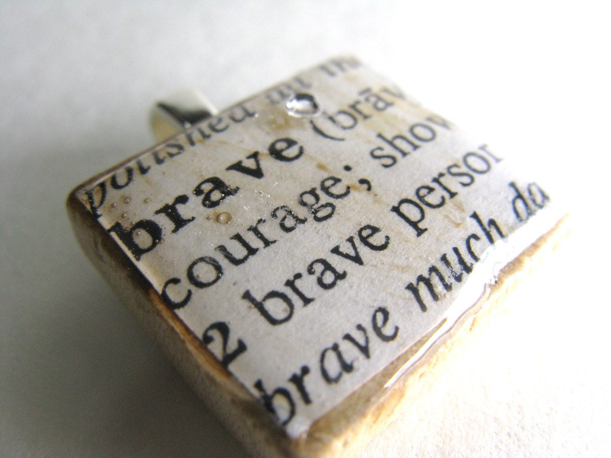 Brave Vintage Dictionary Scrabble Tile With Swarovski - Etsy