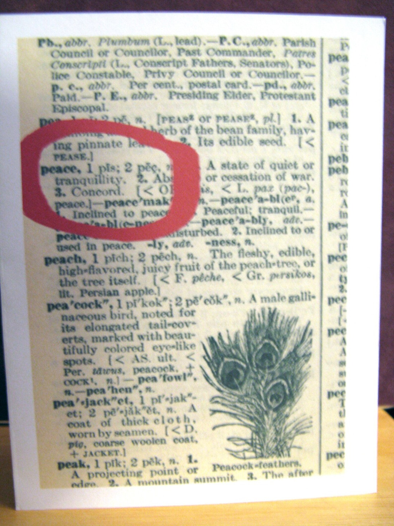 Vintage Dictionary Cards PEACE With Delicate Peacock - Etsy