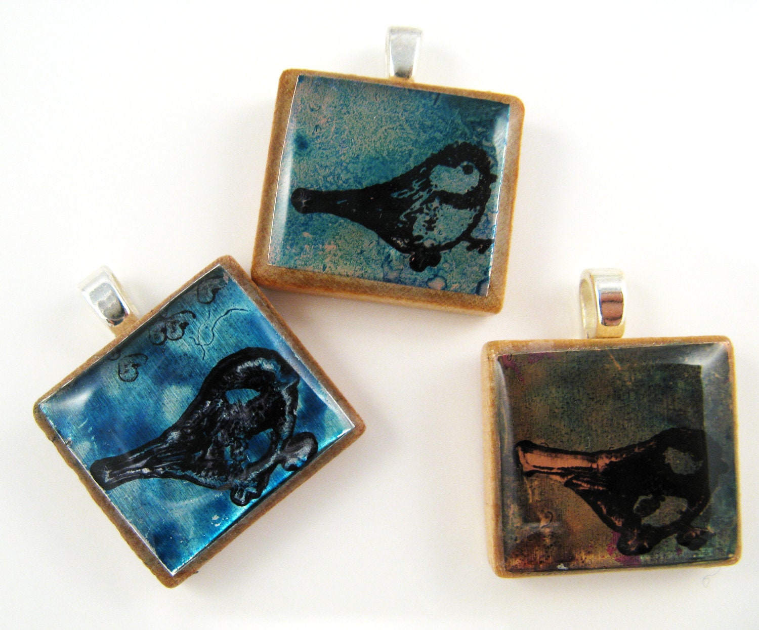 Little Blue Bird Glowing Metallic Scrabble Tile Pendant - Etsy