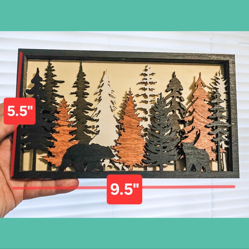 Layered Wood Wall Art – Rustic Forest Bear Scene, Handcrafted Decor - Etsy