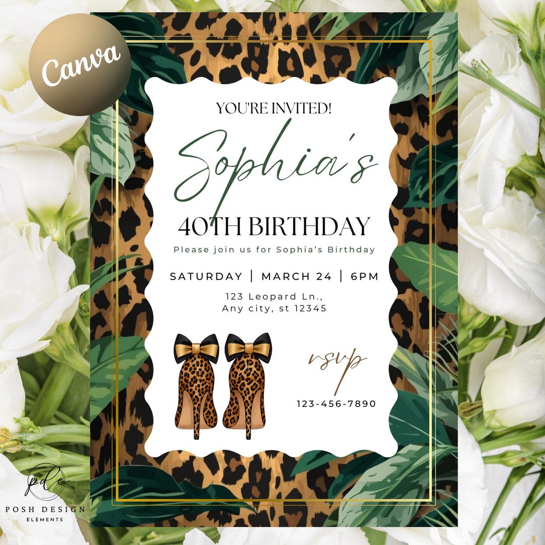 Cheetah Print Birthday Invitation | Leopard Print Invite | Editable ...