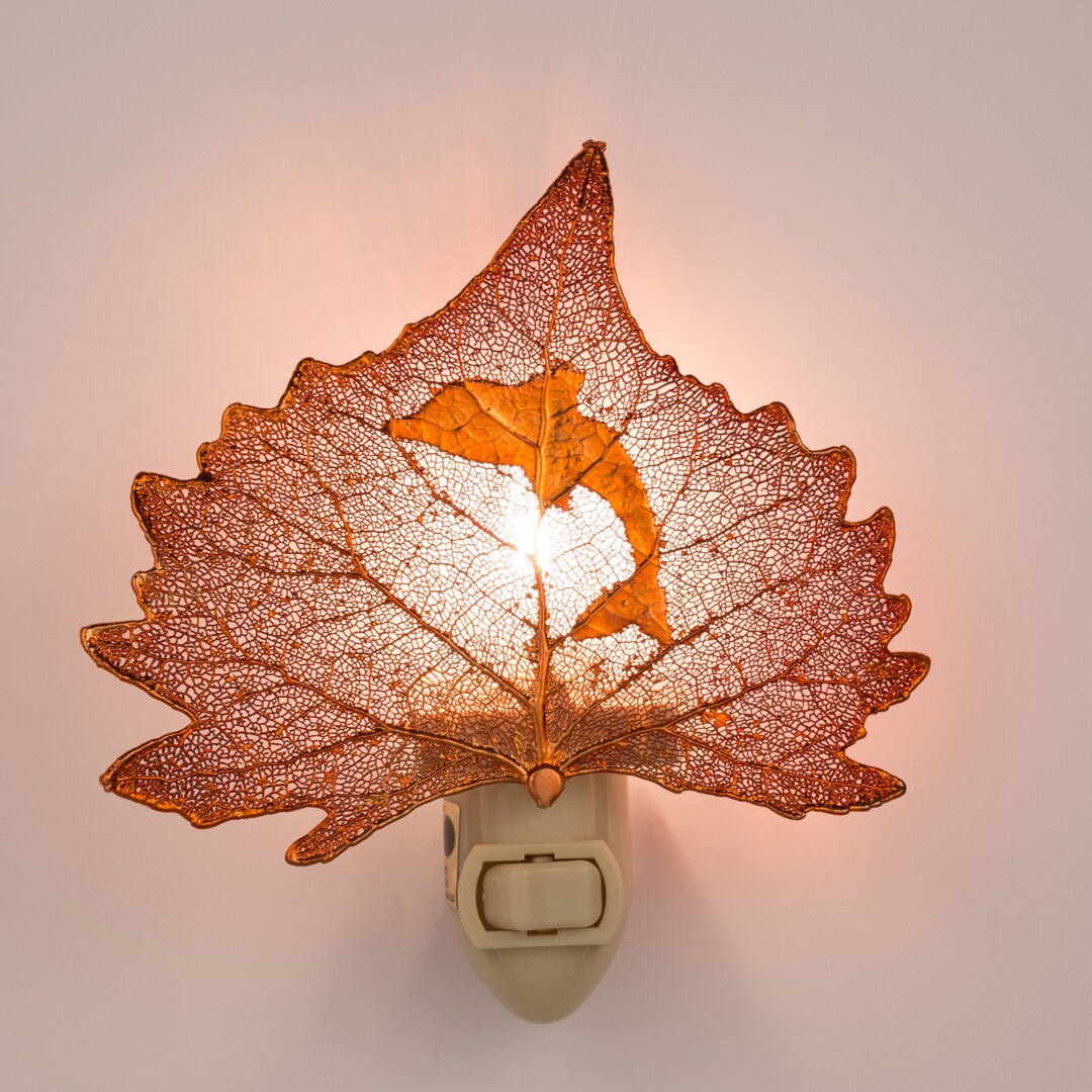Iridescent Copper Real Cottonwood Leaf With Dolphin Silhouette Night ...