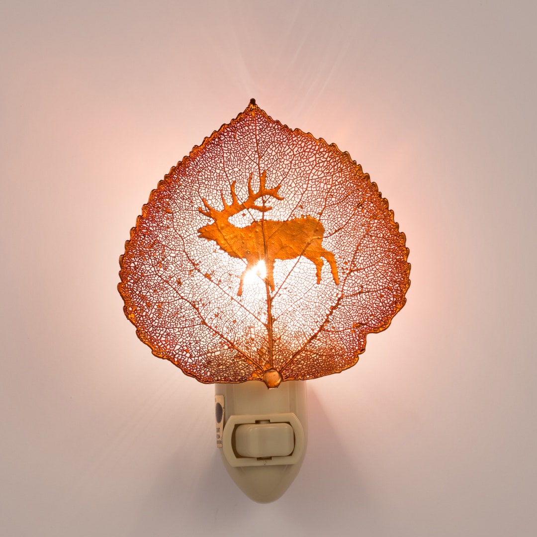 Iridescent Copper Real Aspen Leaf With Elk Silhouette Night Light ...