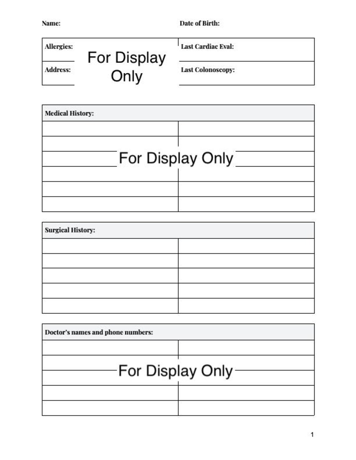 Electronic Medical History Log, Medication Log, Health Care Log, Health ...