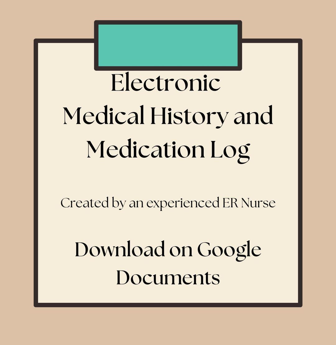 Electronic Medical History Log, Medication Log, Health Care Log, Health ...