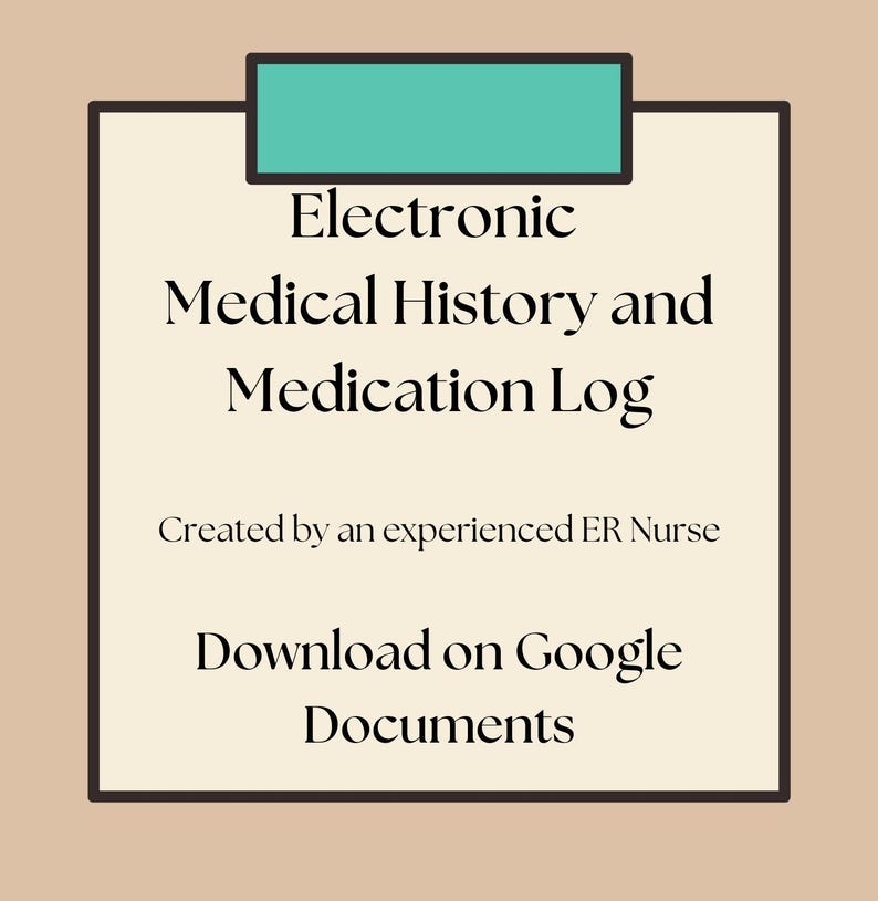 Electronic Medical History Log, Medication Log, Health Care Log, Health ...
