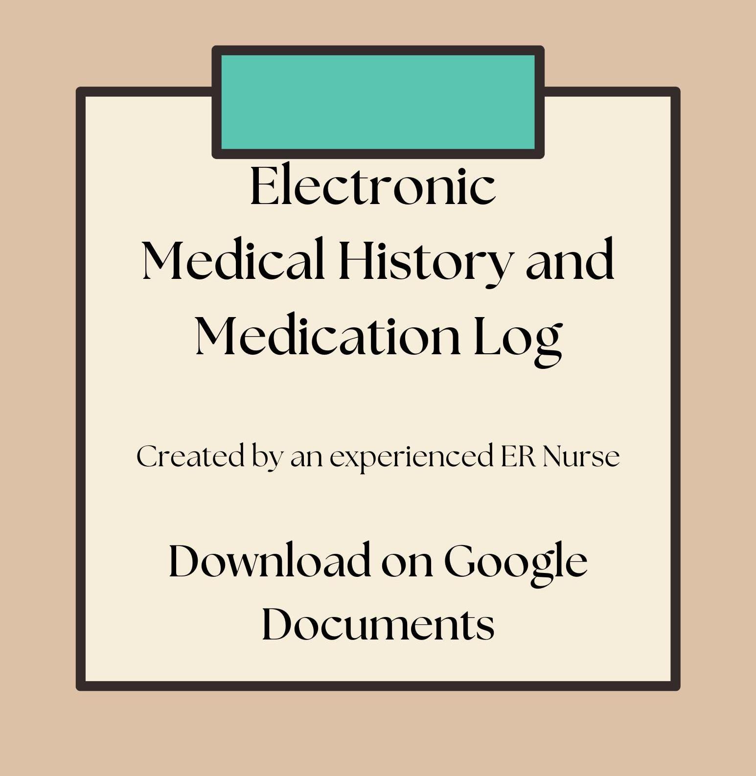 Electronic Medical History Log, Medication Log, Health Care Log, Health ...