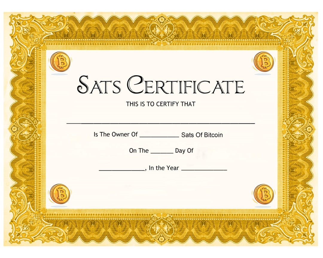 Bitcoin Sats Certificate Blank Template - Etsy
