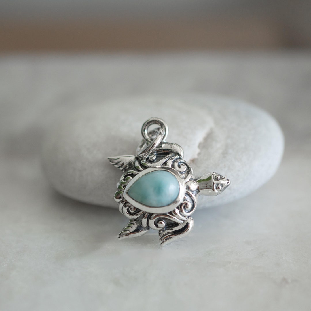 Sterling Silver Sea Turtle Pendant: Larimar Gemstone, Boho Nautical - Etsy