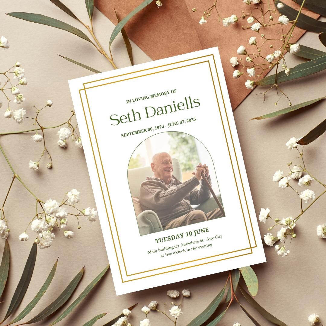 Editable Green & Gold Funeral Program Template Celebrating the Life of ...