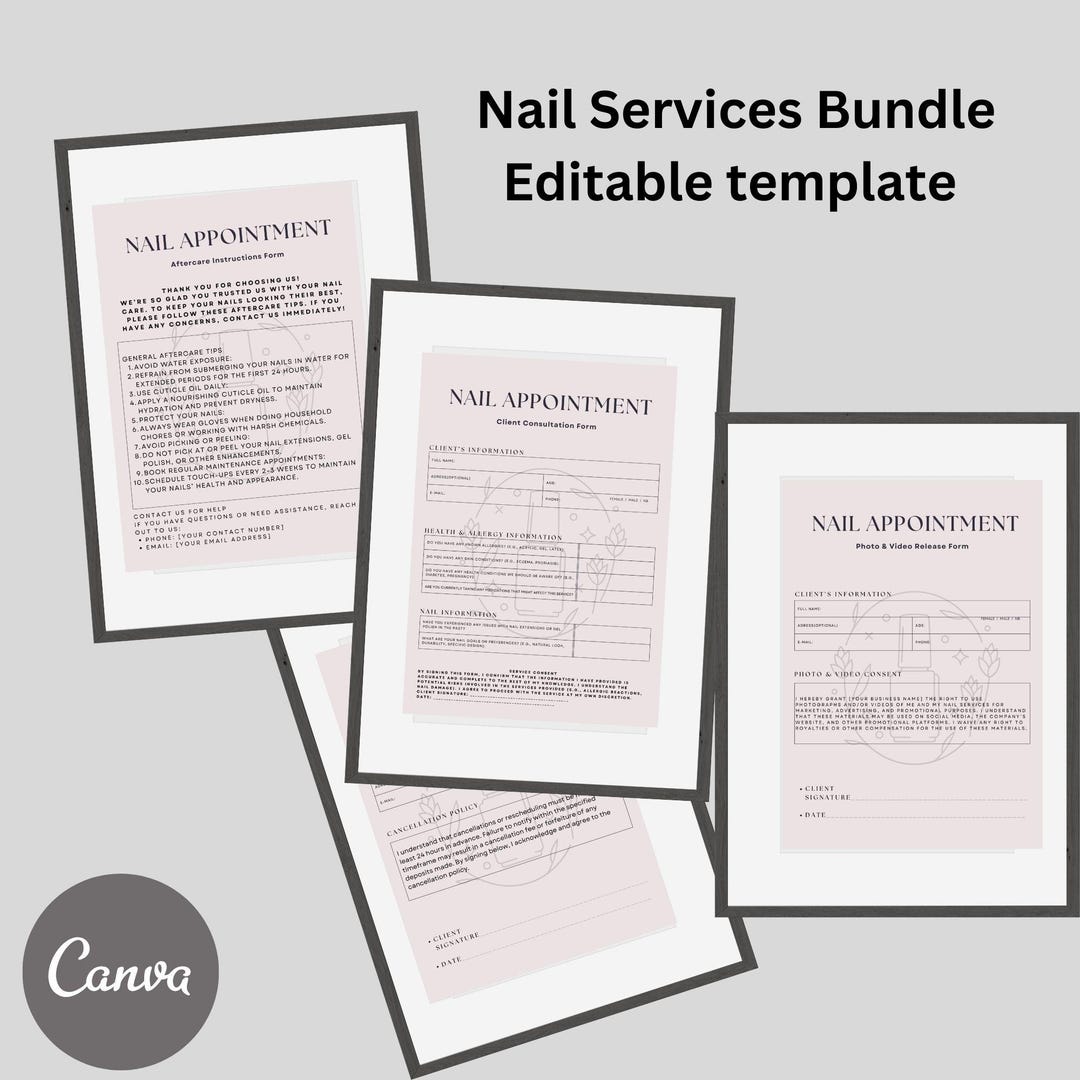Editable Nail Technician Forms Bundle | Client Consultation, Aftercare ...