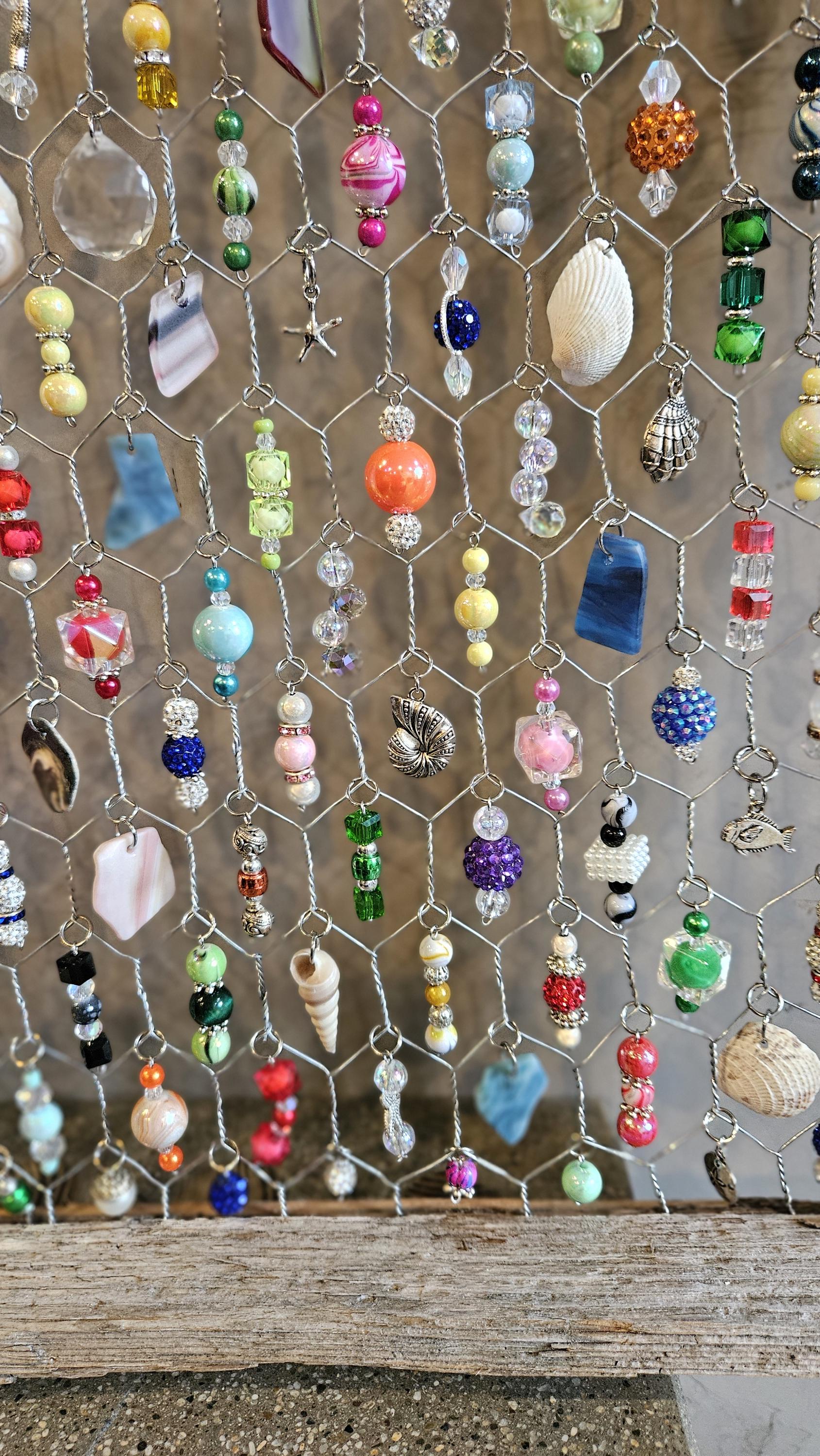 Chicken Wire, Suncatcher Window, Beach Glass, Seashells, Coral, Charms ...