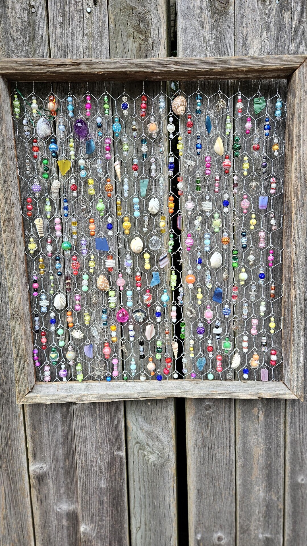Chicken Wire Suncatcher Window With Beach Glass, Seashells, Coral ...