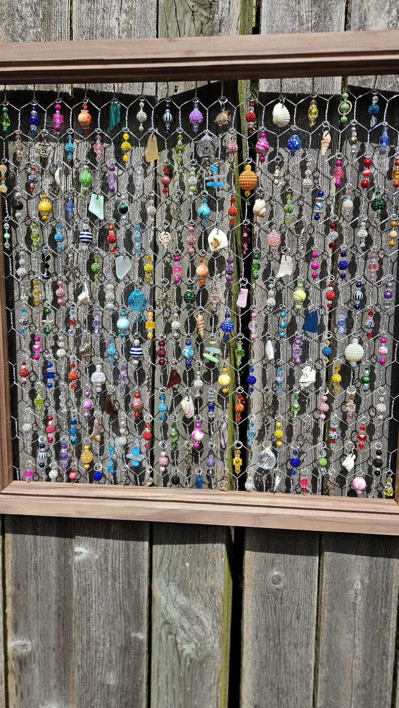 Chicken Wire Suncatcher Window With Beach Glass, Seashells, Crystals ...