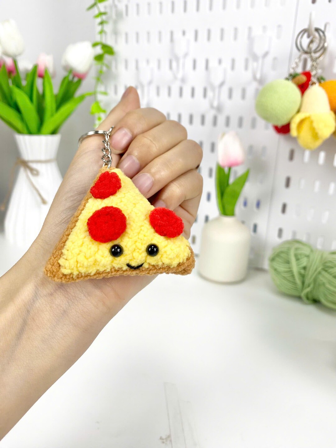 Pizza Keychain Handmade, Amigurumi Pizza Keychain, Cute Pizza Keychain ...