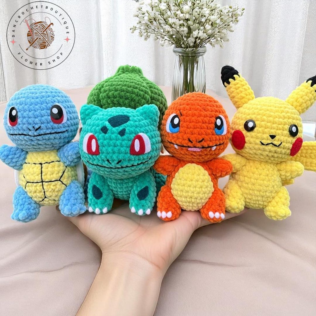 Pokemon Crochet Plush Set, Pikachu Charmander Squirtle Bulbasaur ...